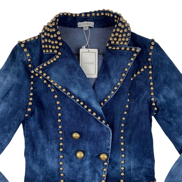 Adore | Jackets & Coats | Adore Womens Small Studded Denim Jacket Nwt ...
